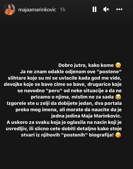 MAJA MARINKOVIĆ SE NE SMIRUJE NAKON AFERE SA MUŽEM SVOJE DRUGARICE: Preti da će otkriti detalje ...