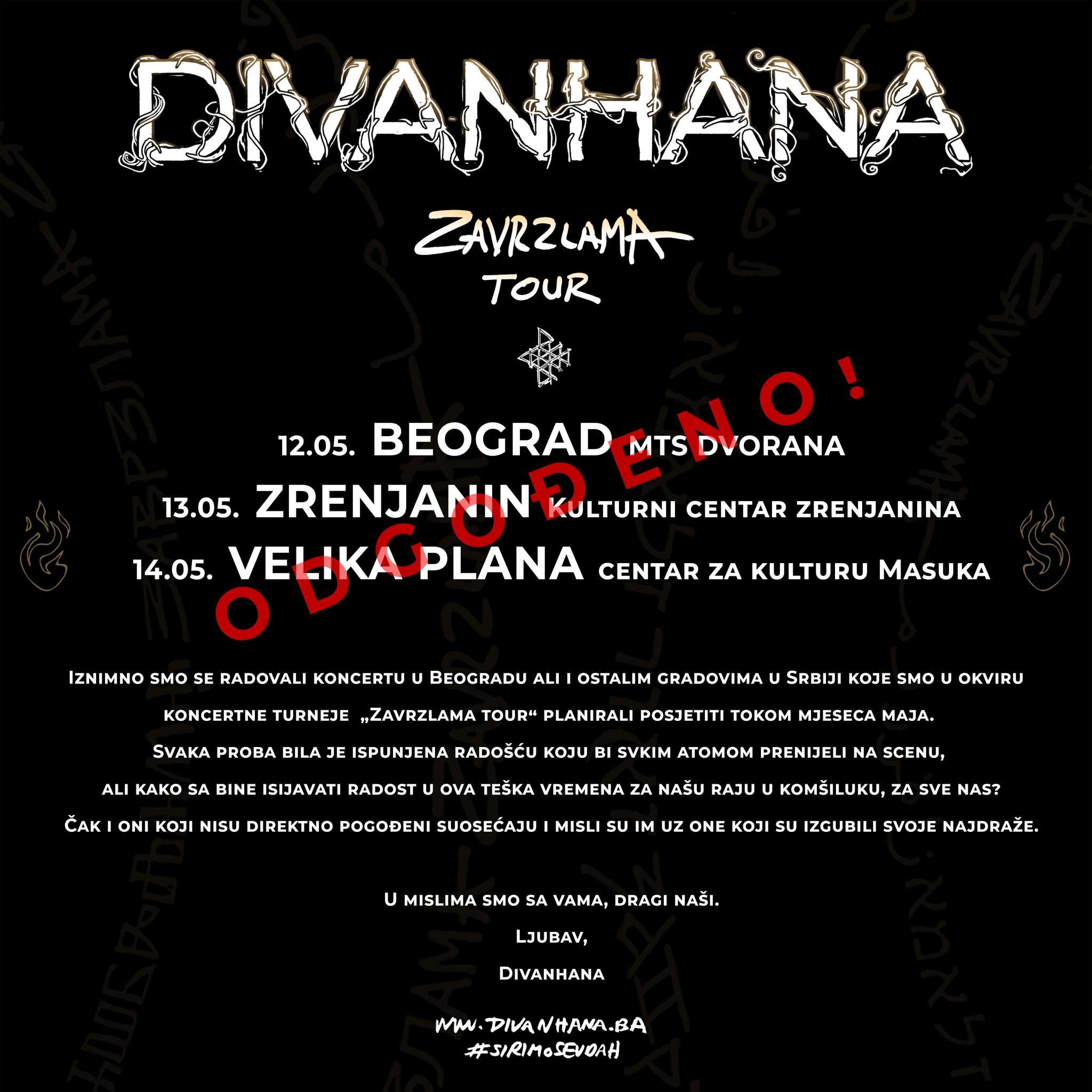 Divanhana odgodila tri koncerta u Srbiji - Hype TV