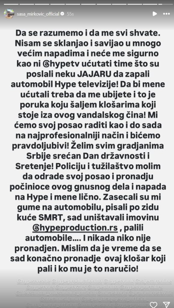 “NI MENE NI HYPE TELEVIZIJU NEĆE UŠUTJETI TIME ŠTO SU POSLALI NEKU ...